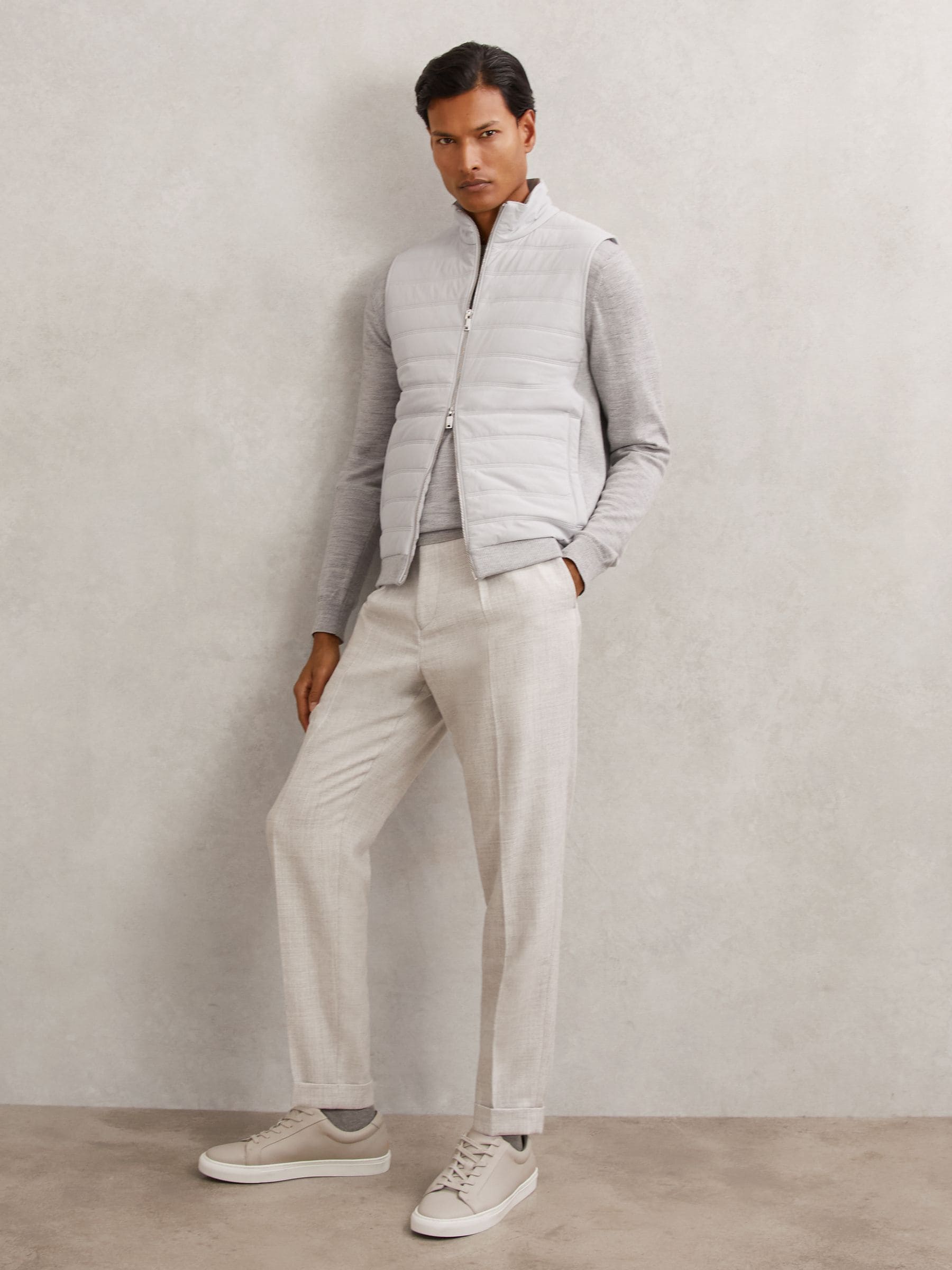 REISS Funnel-Neck Quilted Knit Gilet